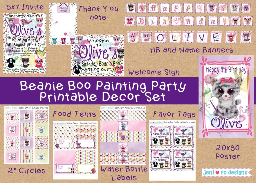 Beanie Boo Painting Birthday Printable set • jeni ro designs