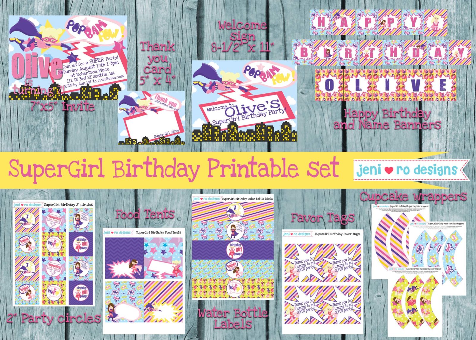 Supergirl birthday party printable set