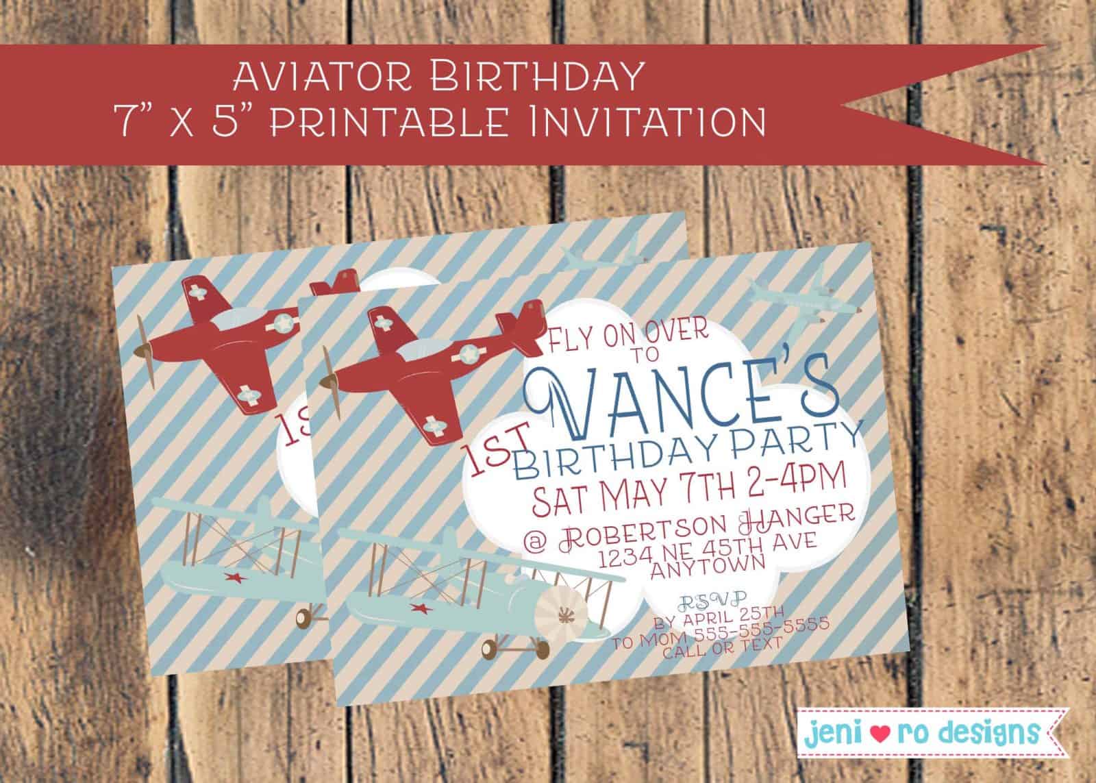 Aviator Birthday Printable Invitation, airplane birthday, party invite ...