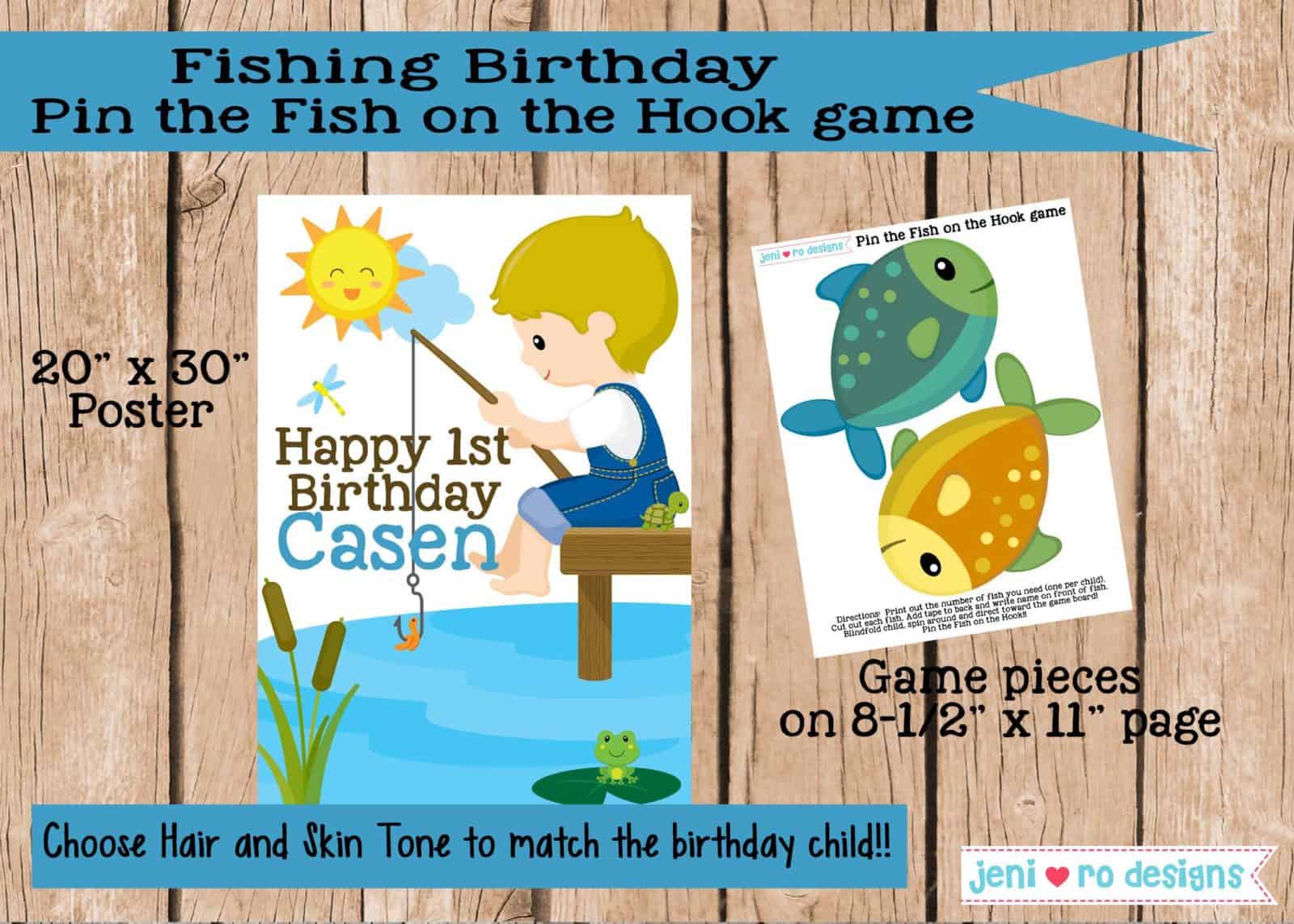 Party Game - Pin the fish on the hook - Fishing Birthday - Printable ...