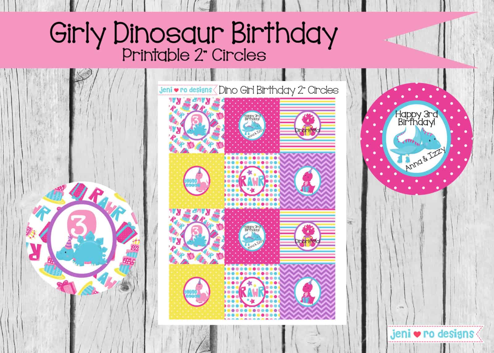 Girly Dinosaur Birthday printable set, Girly Dinosaur Birthday, Pink ...