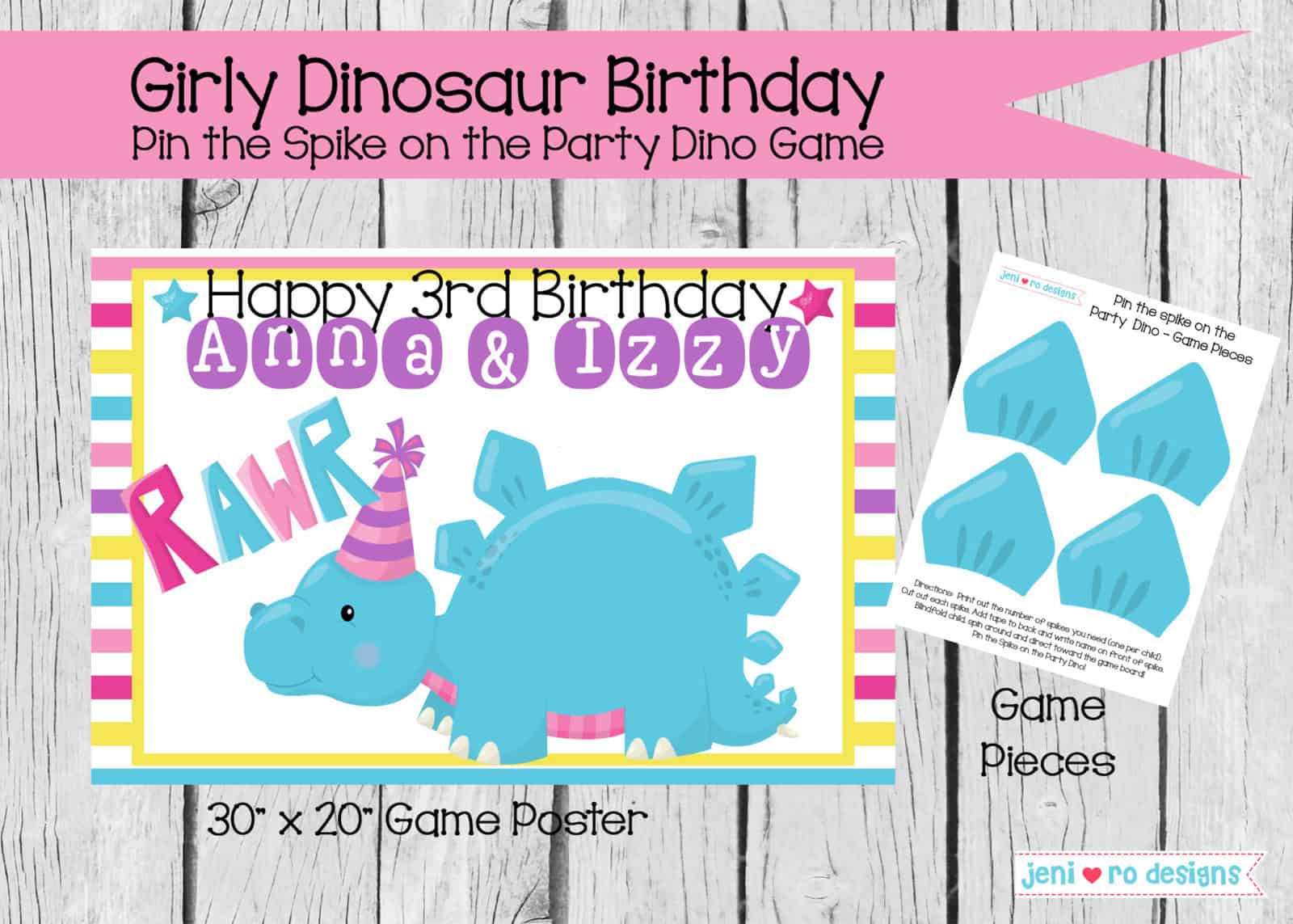 Party Game - Pin the Spike on the Party Dino Printable Game - Girly ...