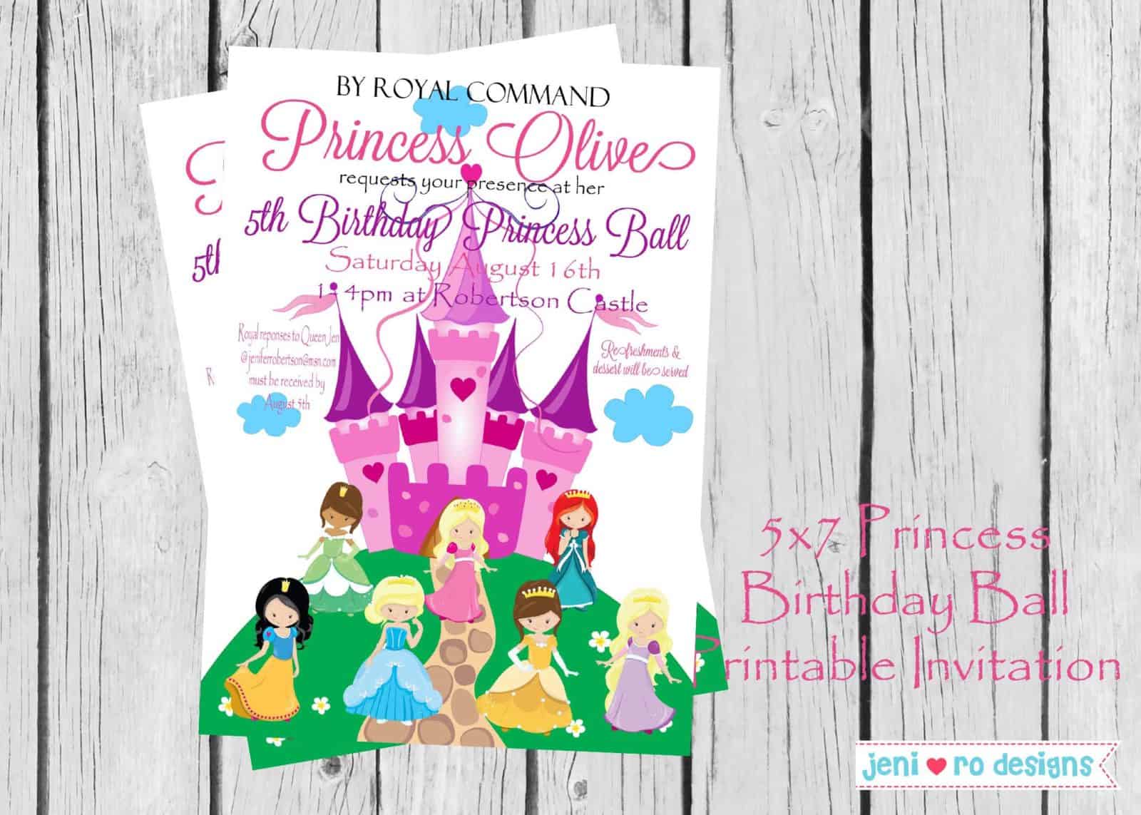 Princess Birthday Party printable invitation, princesses, party invite ...