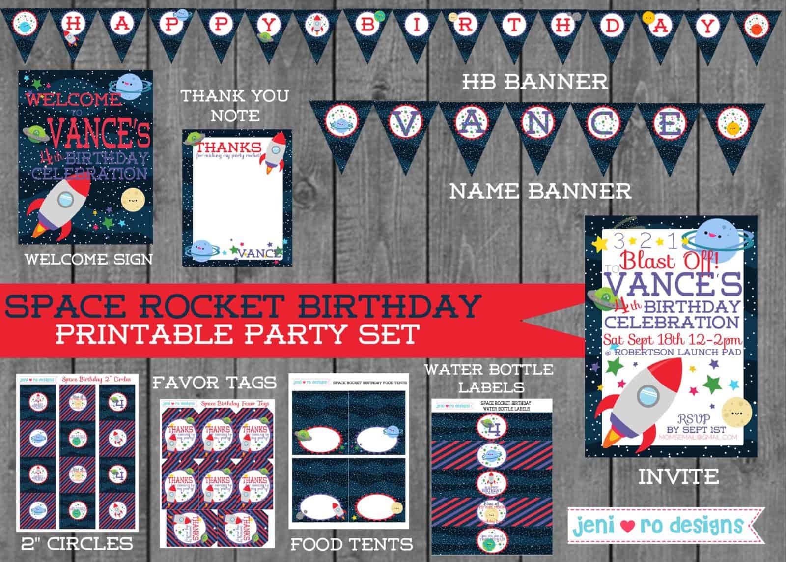Space Rocket Birthday printable set, Space birthday, Rocket birthday ...