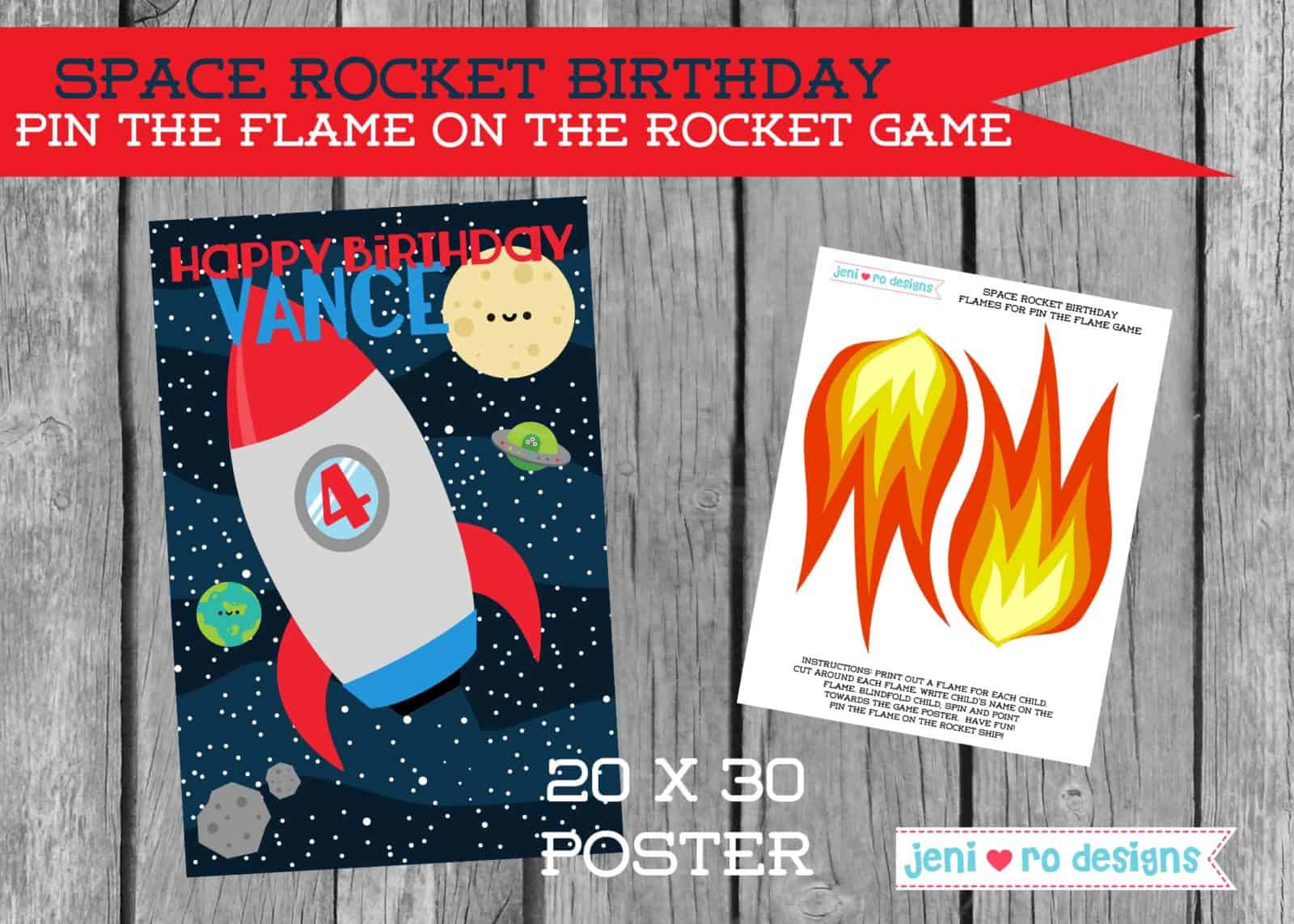 Party Game - Pin the Flame on the Rocket Printable Game - Space ...
