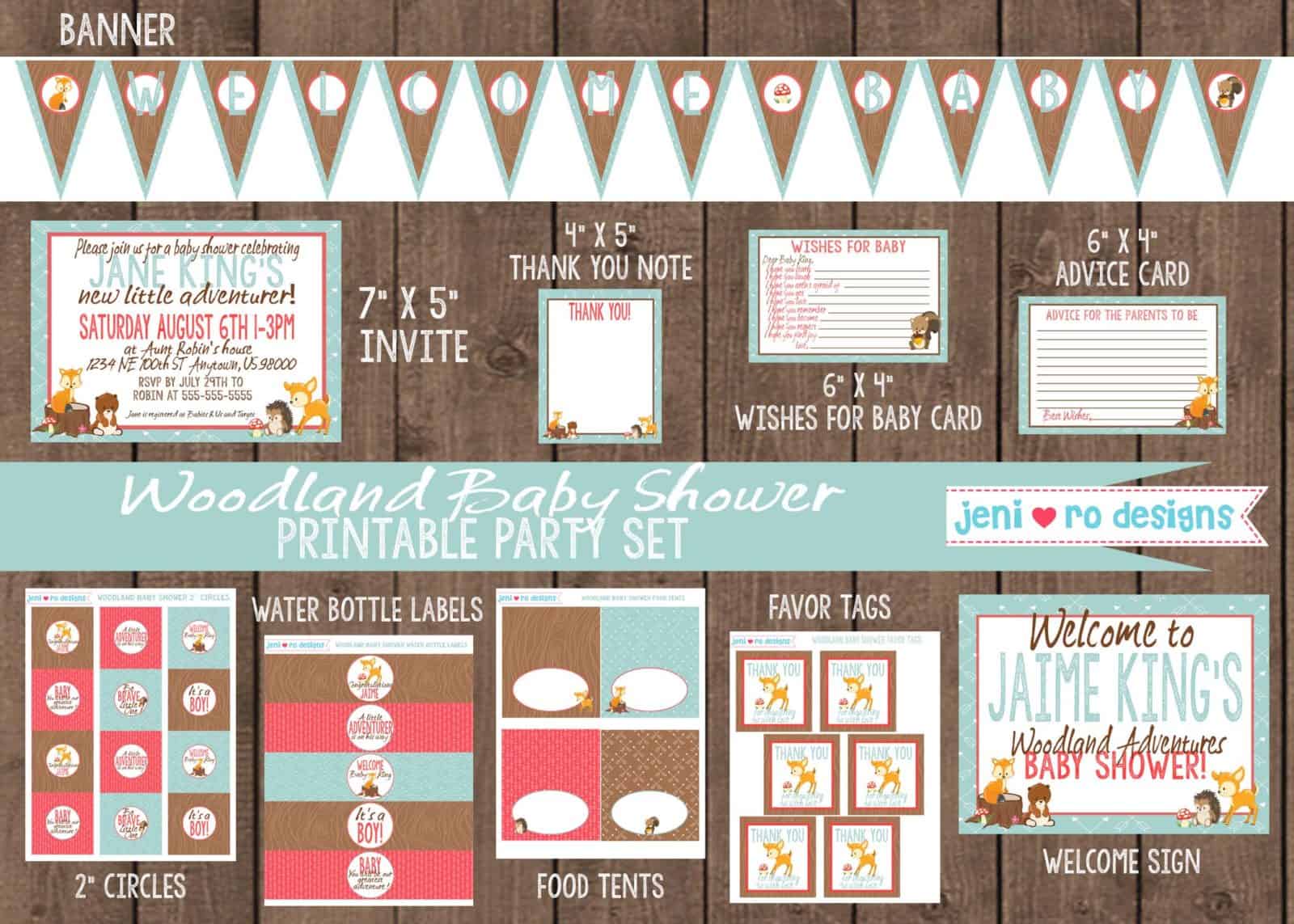 Woodland Animals Baby shower printable set, Woodland Baby Shower ...