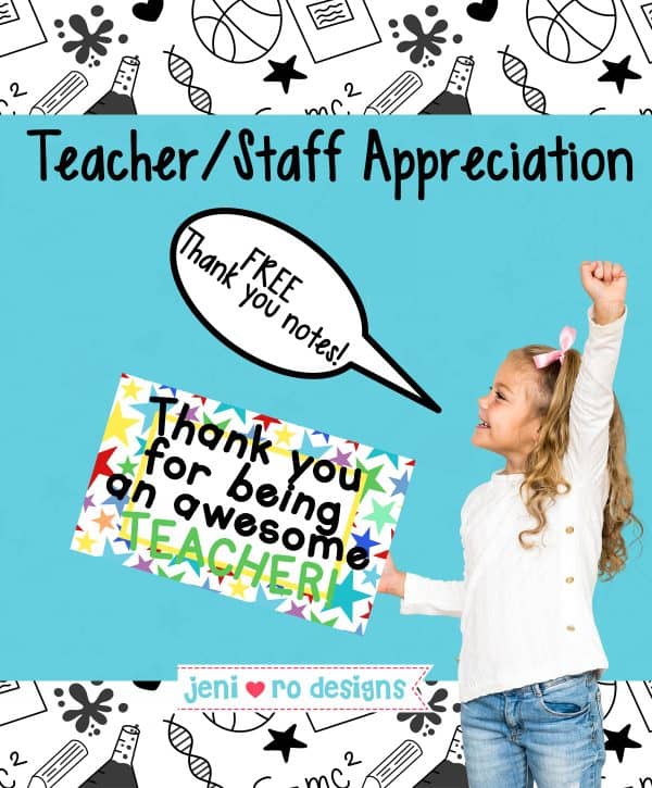 Teacher/Staff Appreciation Thank you notes! FREEbie! • jeni ro designs