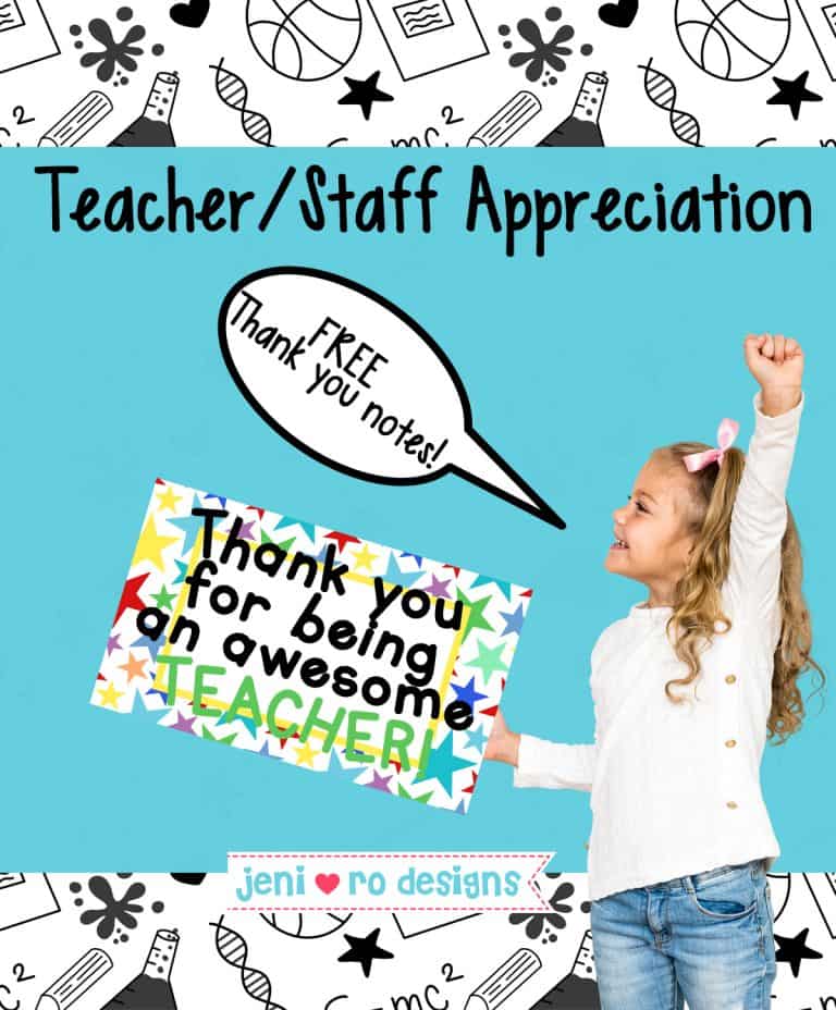 Teacher/Staff Appreciation Thank you notes! FREEbie! • jeni ro designs