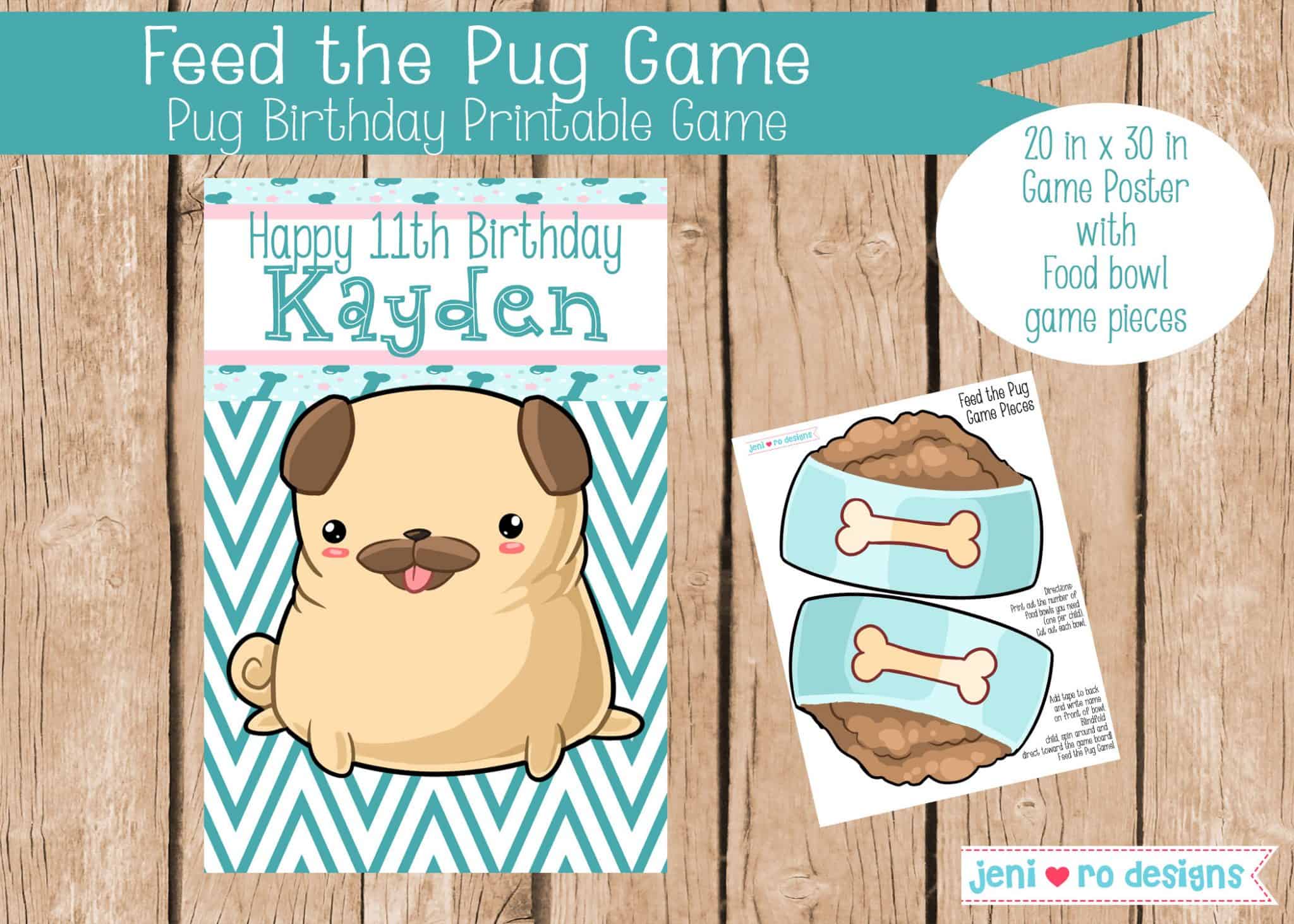 Cute Pugs Printable Birthday set! New theme available!