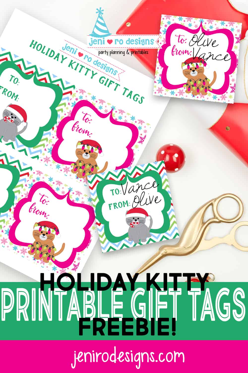 Holiday Gift tag freebie featuring cute kitties by jeni ro designs