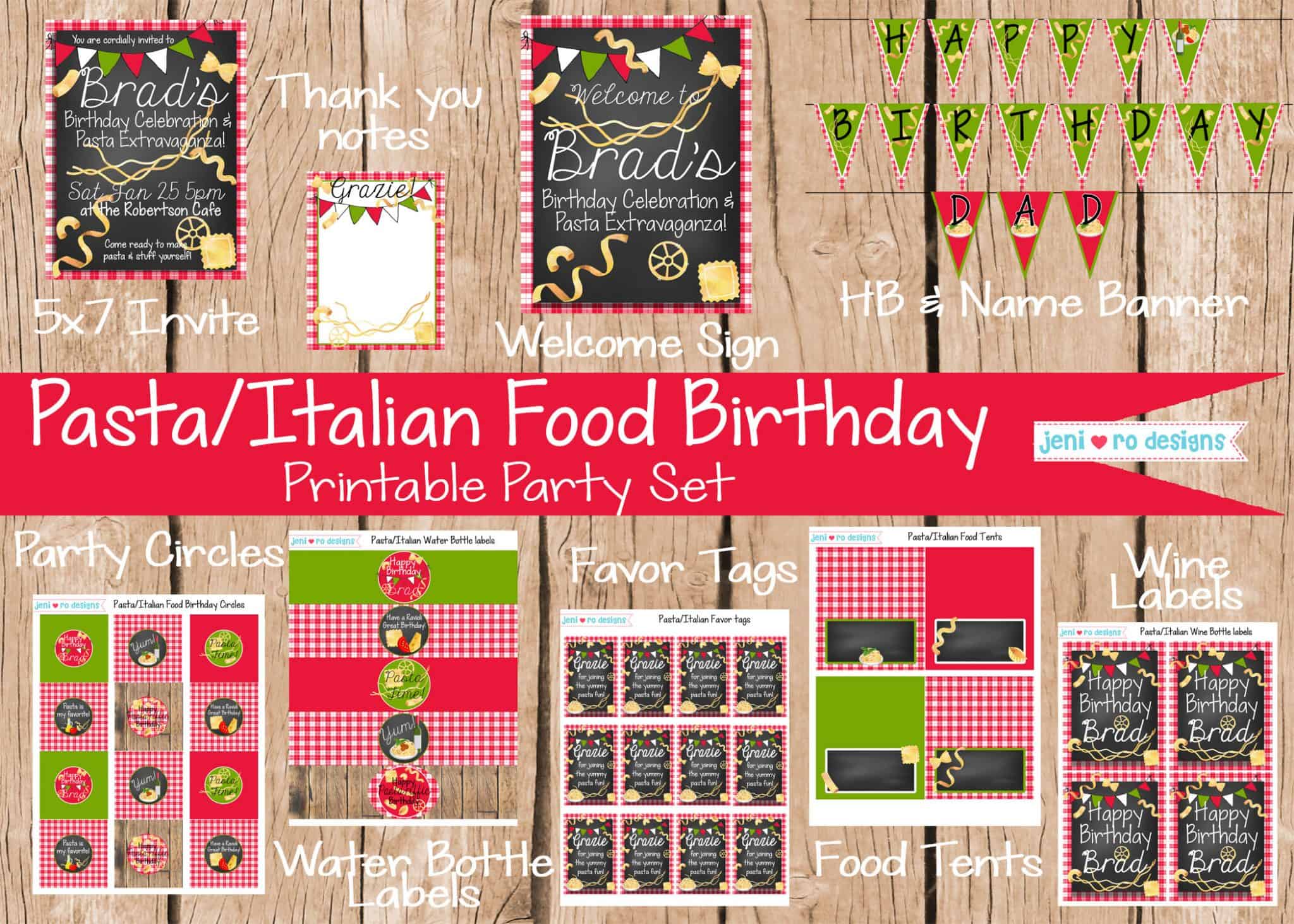 Pasta Night Birthday celebration with personalized printable decor!