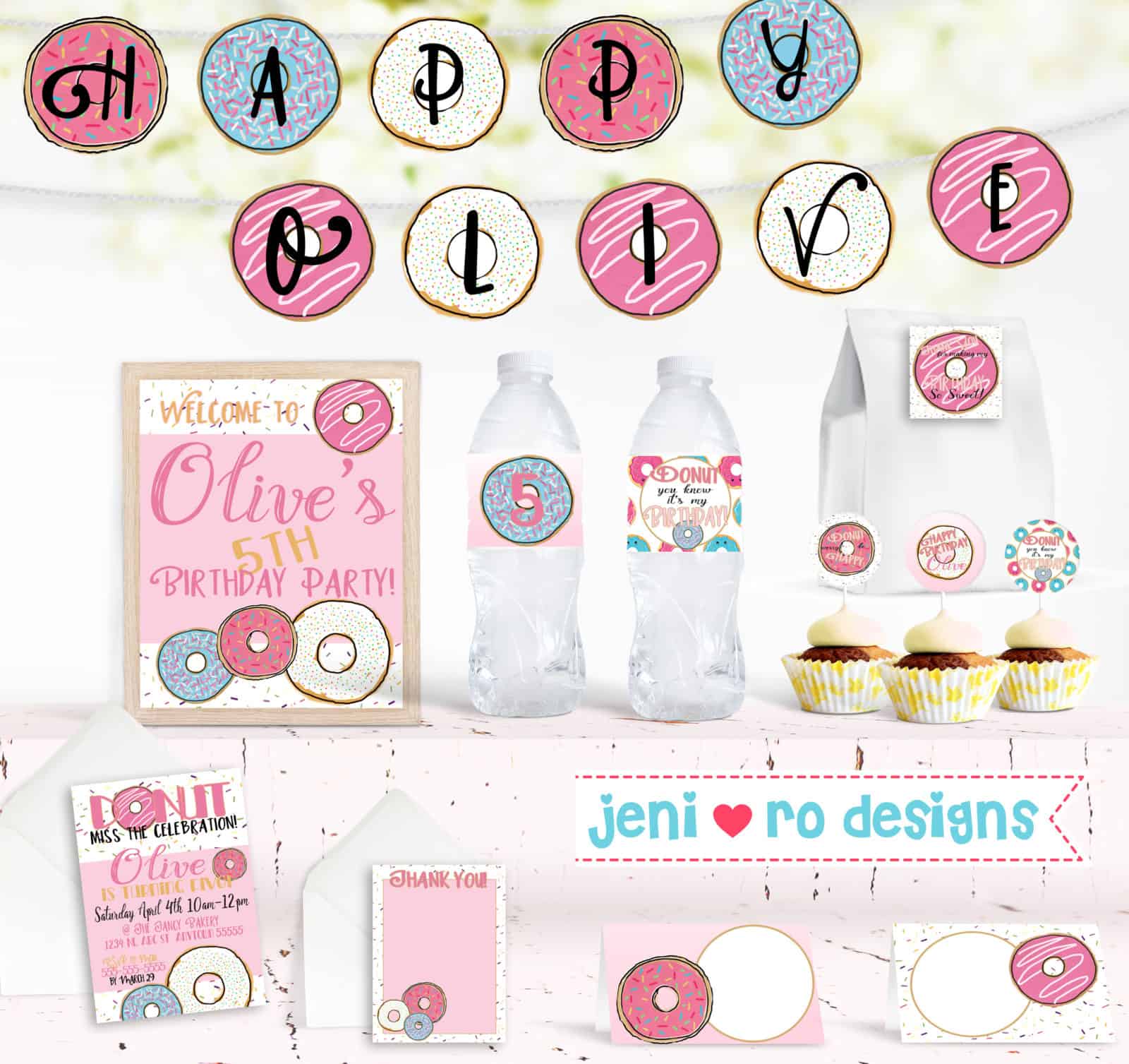 Donut Birthday, Printable Party decor set, Donuts, Sprinkle donuts ...