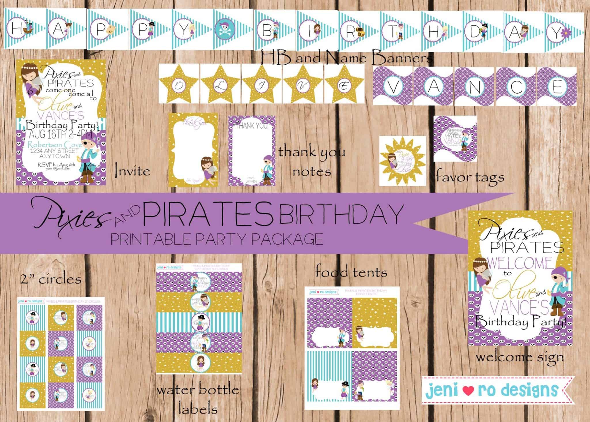 Pixies and Pirates Birthday party printables and inspiration!