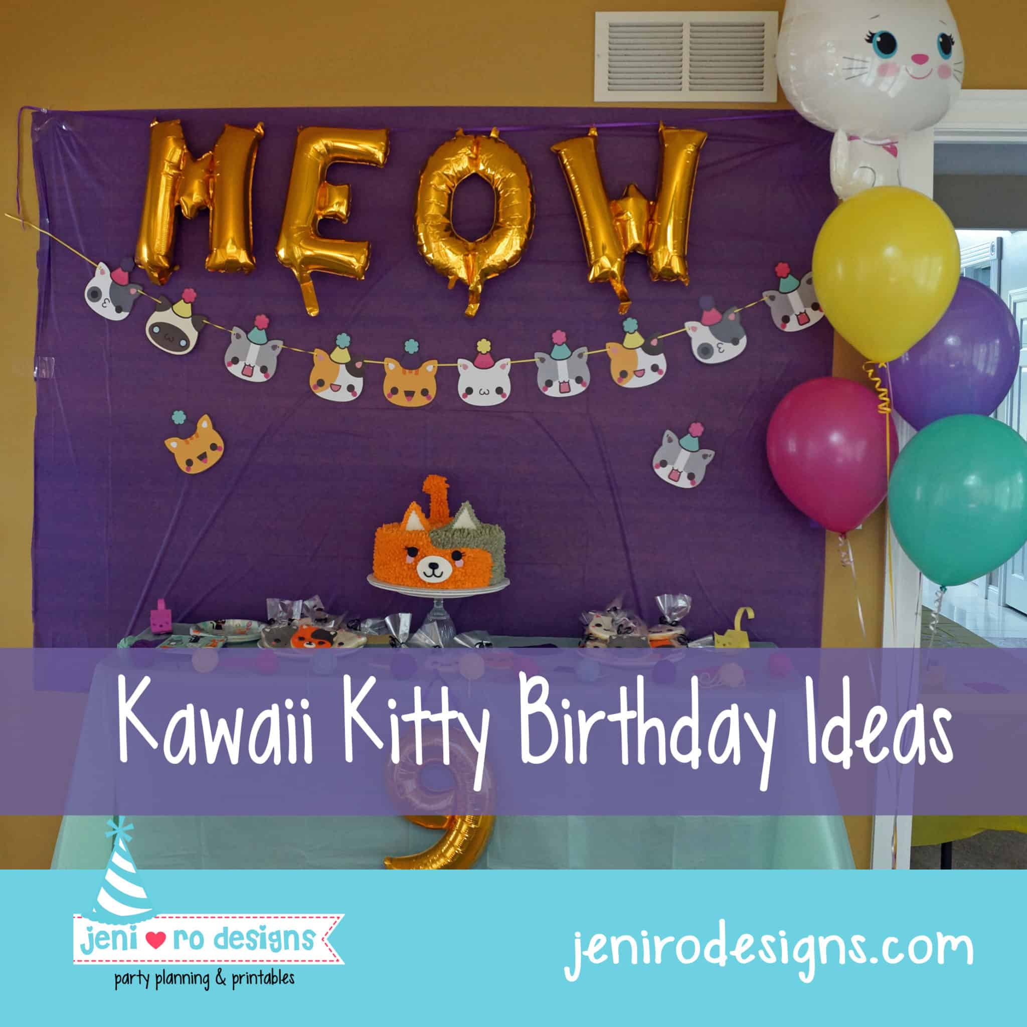Cat themed birthday printable sets for National Cat Day!