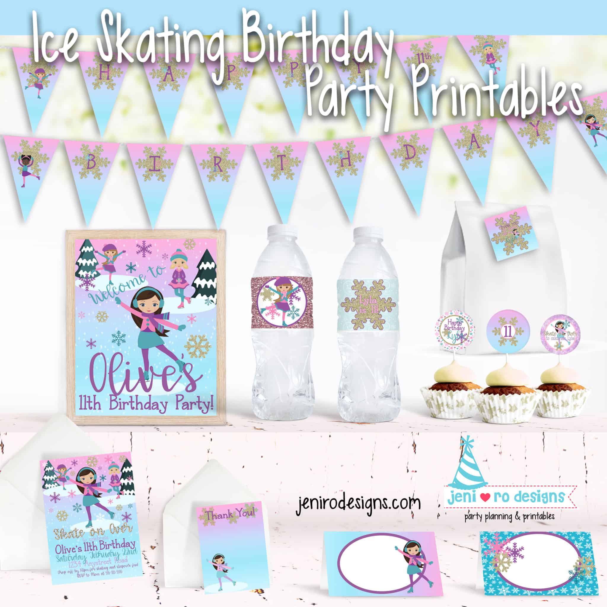 Ice Skating Birthday printable party decor for a fun ice skating party!