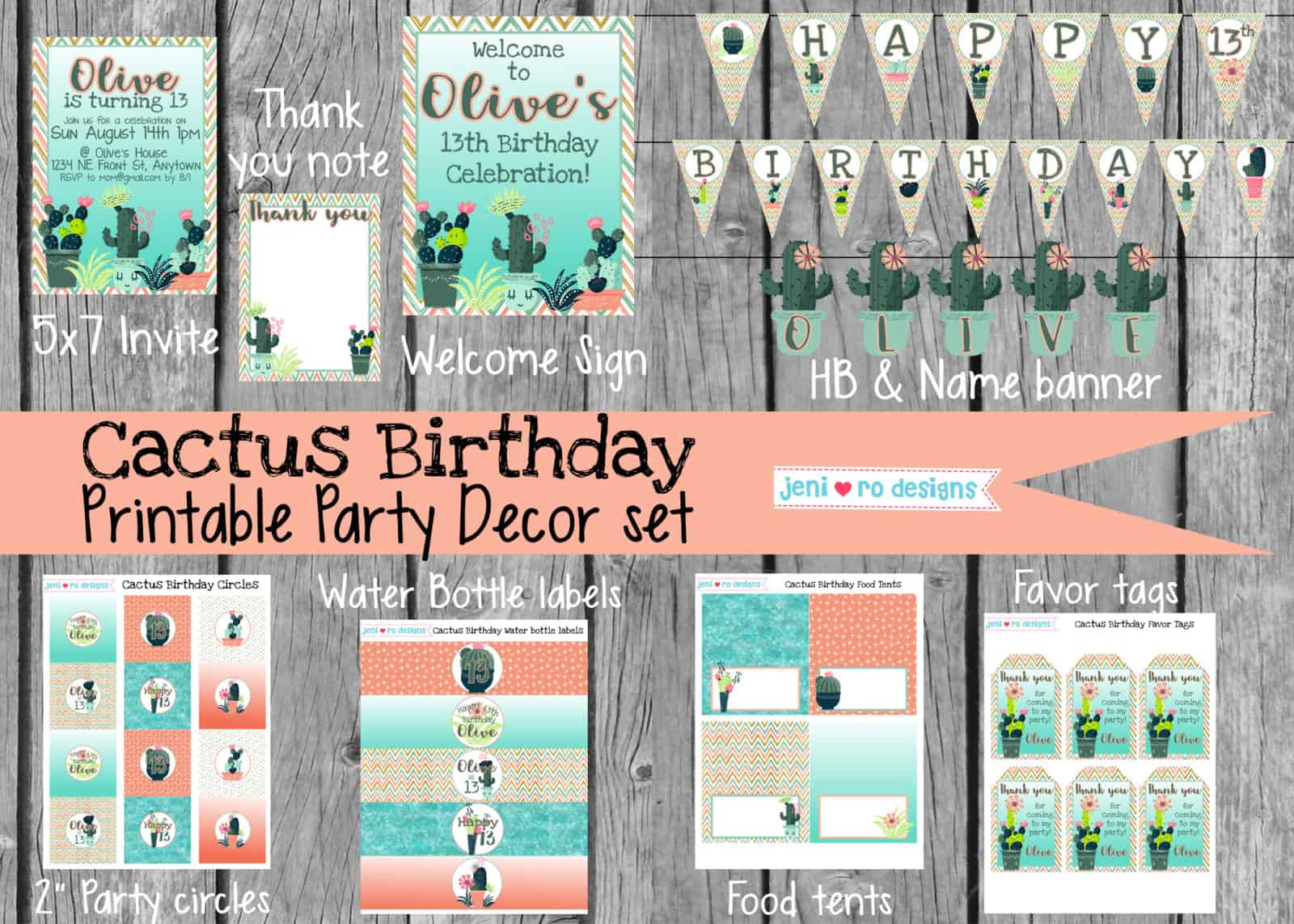 Cactus Birthday party printable set