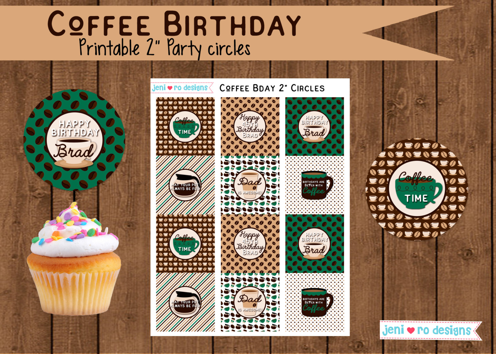 Coffee Birthday, Printable Party decor set, Coffee break, Coffee cup ...