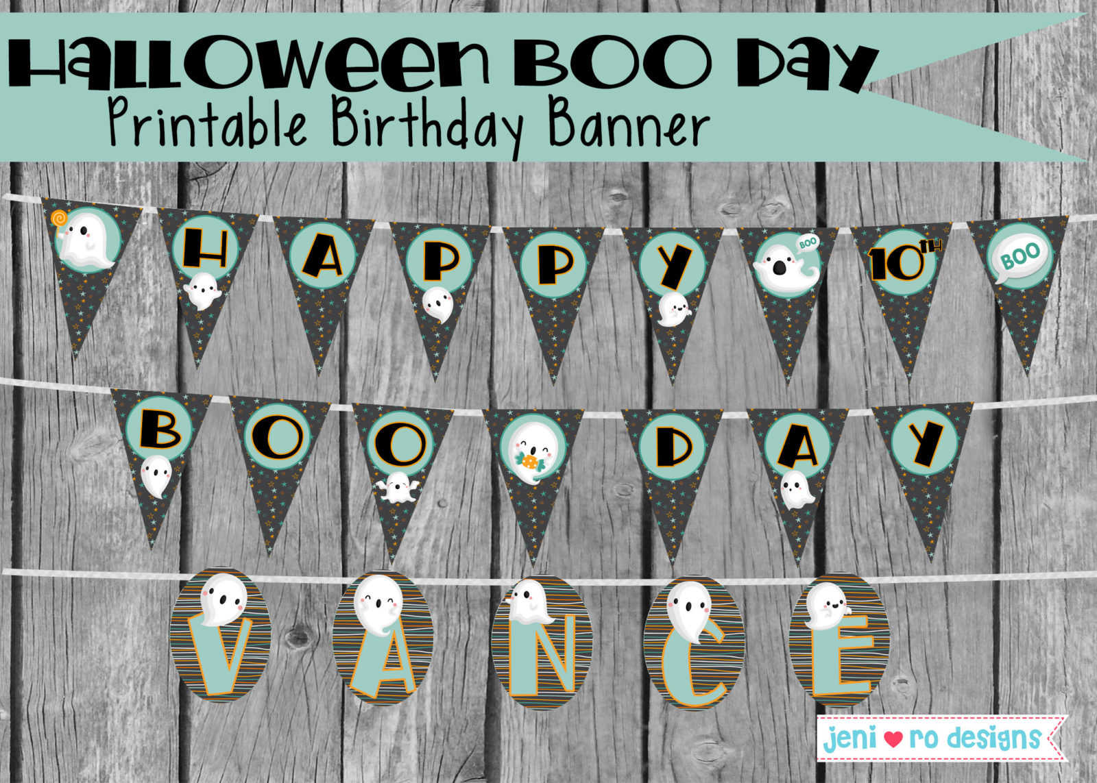 Halloween Birthday, Printable Party decor set, Boo day blue, Friendly ...