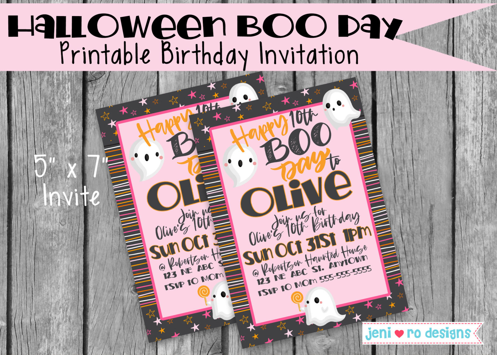 Halloween Birthday, Printable Party decor set, Boo day pink, Friendly ...