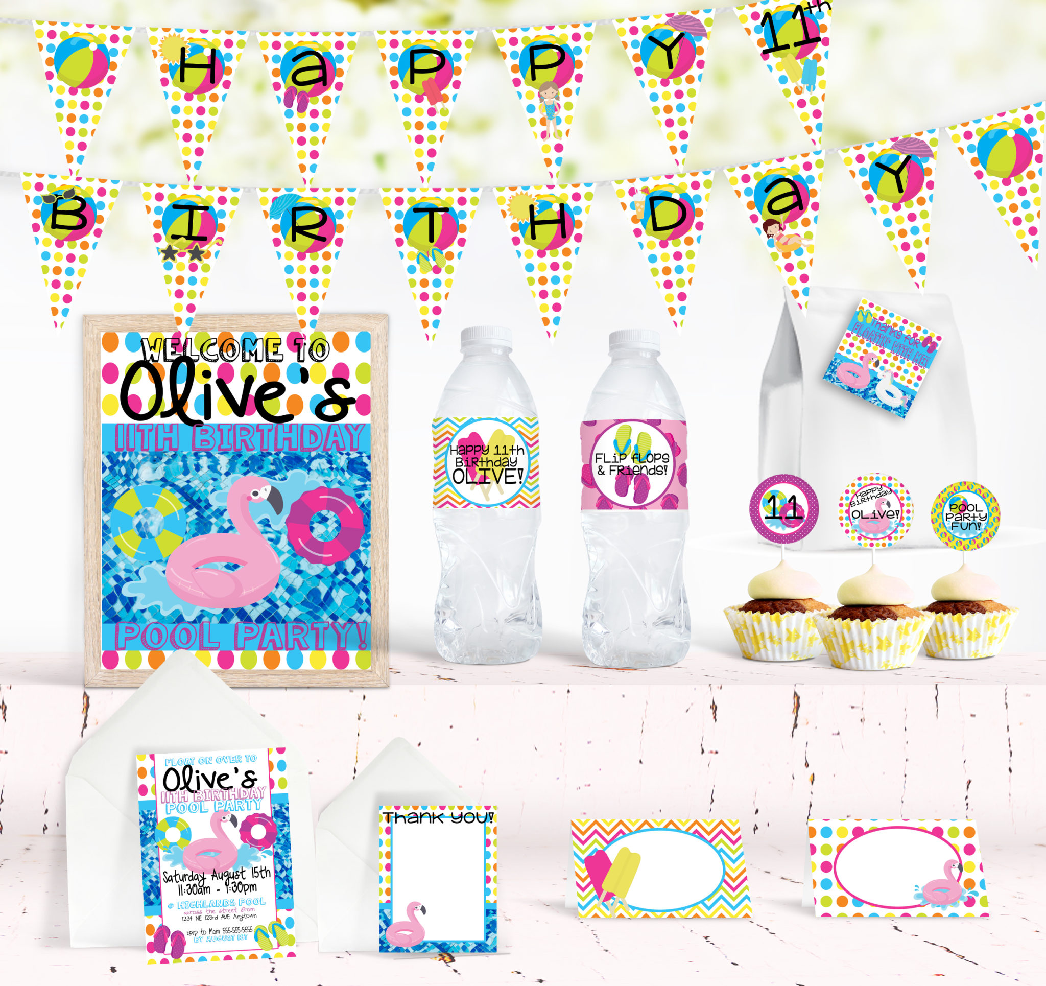 Pool Party Birthday, Printable Party decor set, Pool party, pool day ...