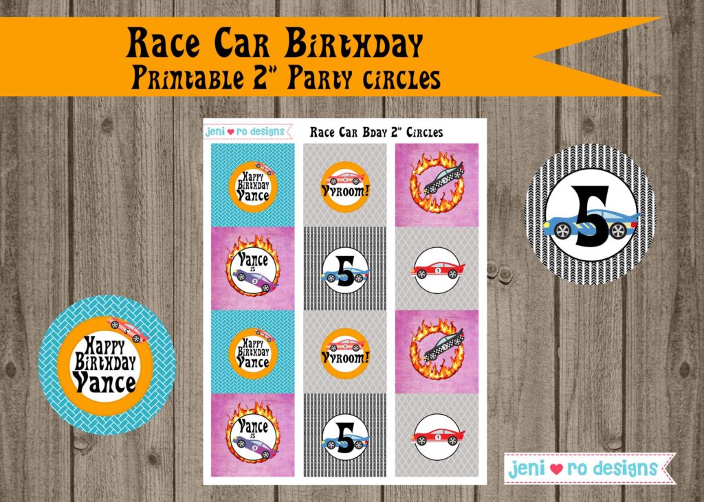 Race Car Birthday, Printable Party decor set, Race cars, orange track ...