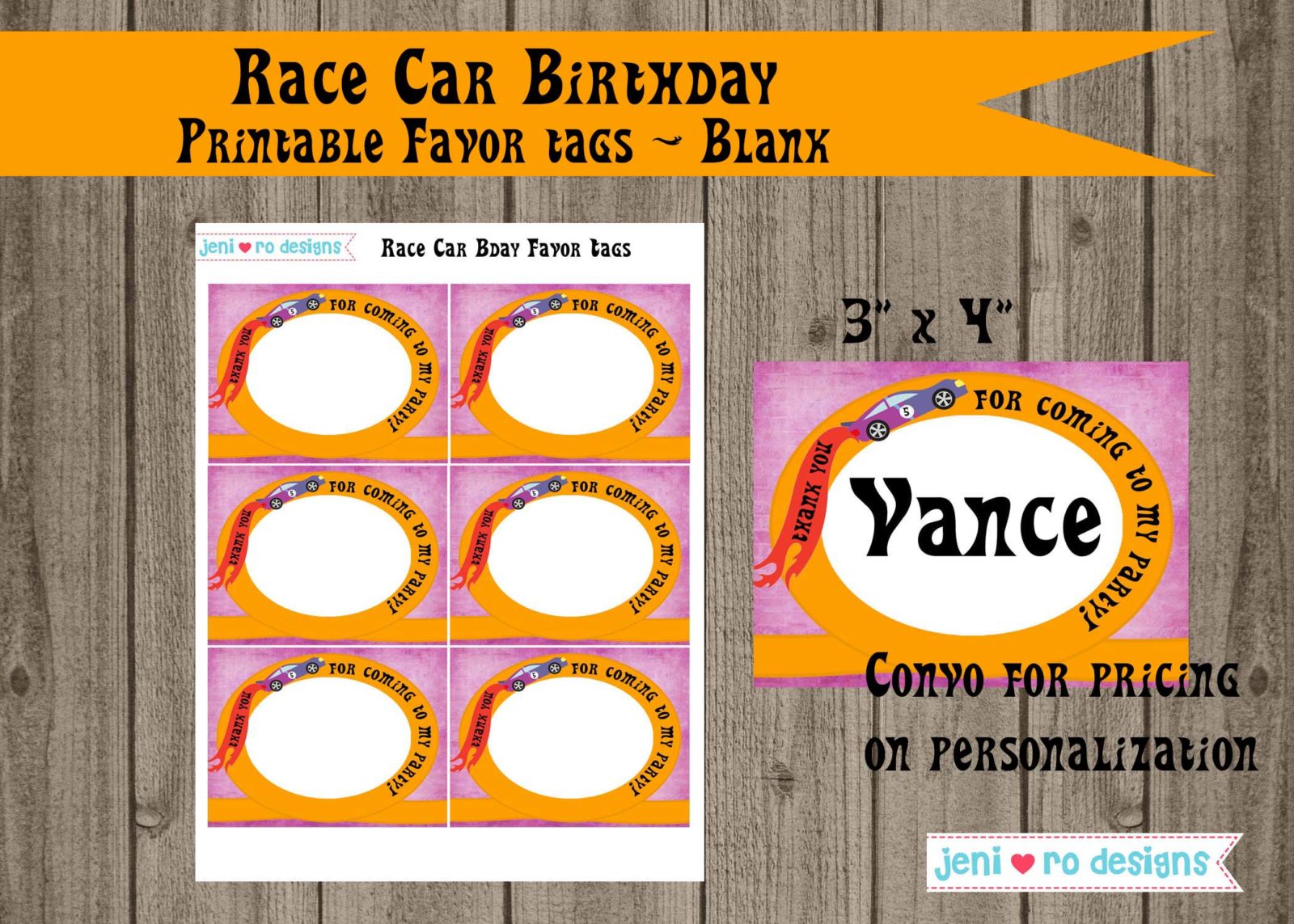 Race Car Birthday, Printable Party decor set, Race cars, orange track ...
