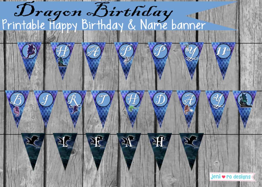 Dragon Birthday Party printable Happy Birthday banner, Dragon banner ...
