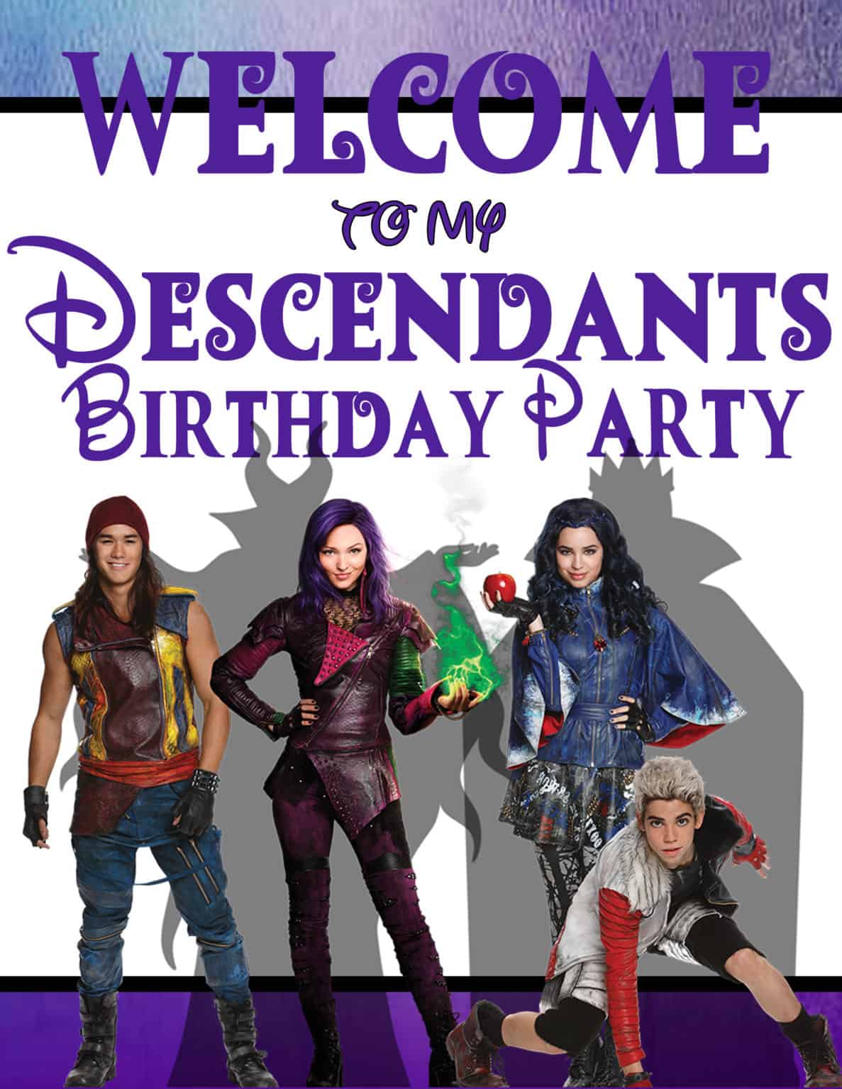Descendants birthday party printables in the Free Printable Library!