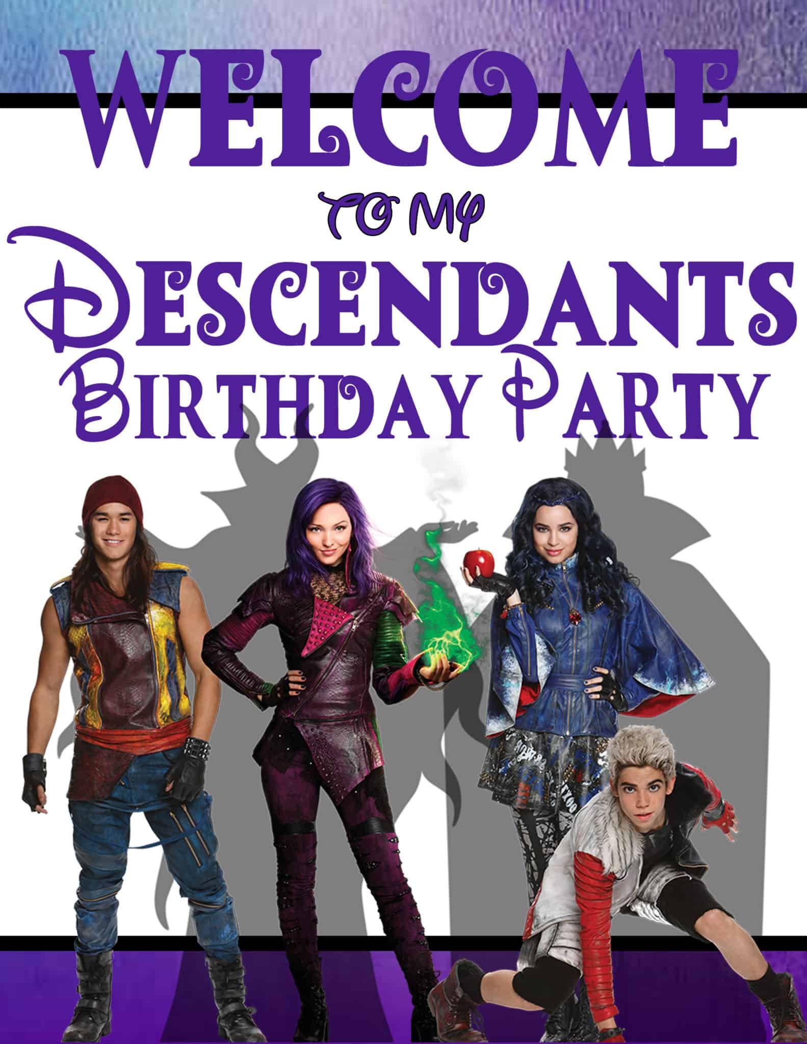 Descendants birthday party printables in the Free Printable Library!