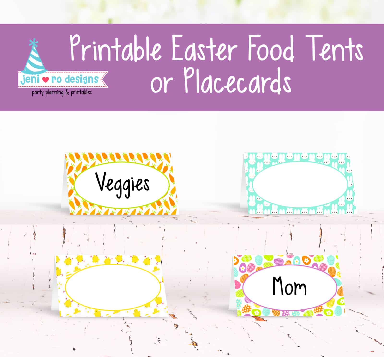 Easter printable food tents are the April freebie in the FPL!