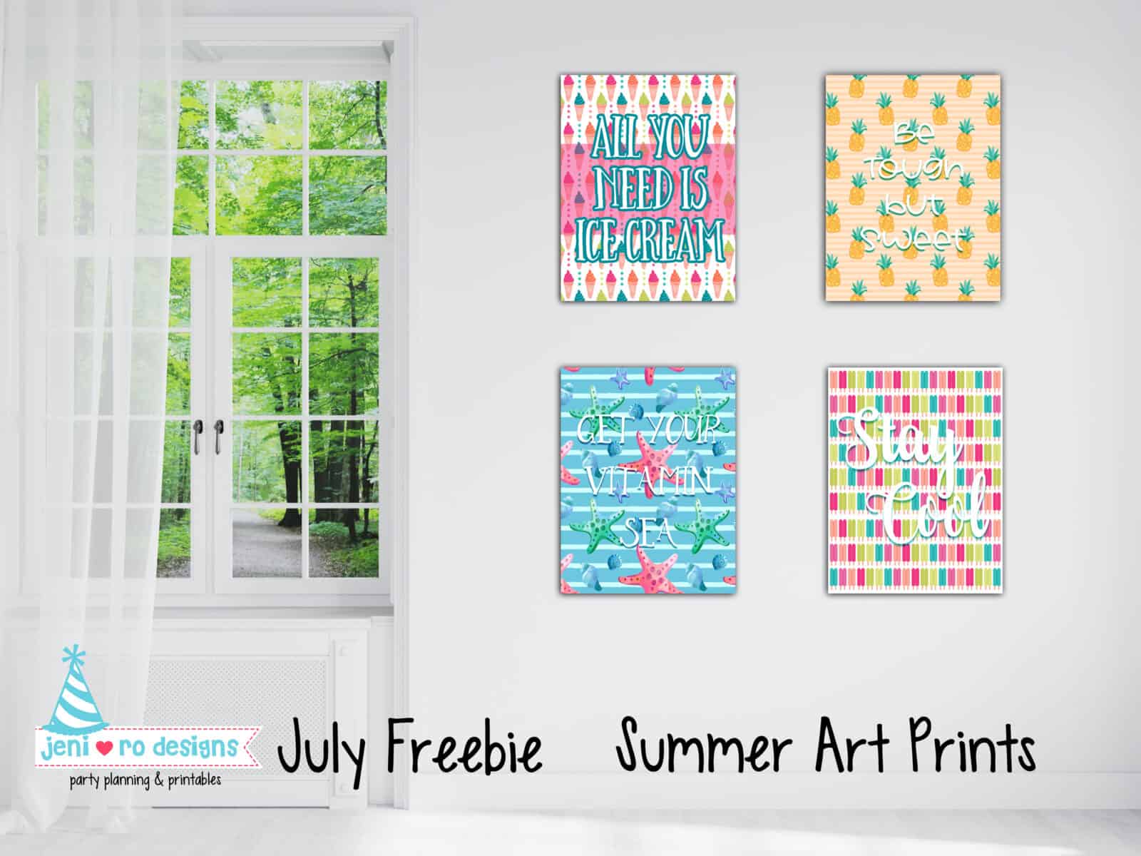Summer art prints are the July Free Printable from jeni ro designs